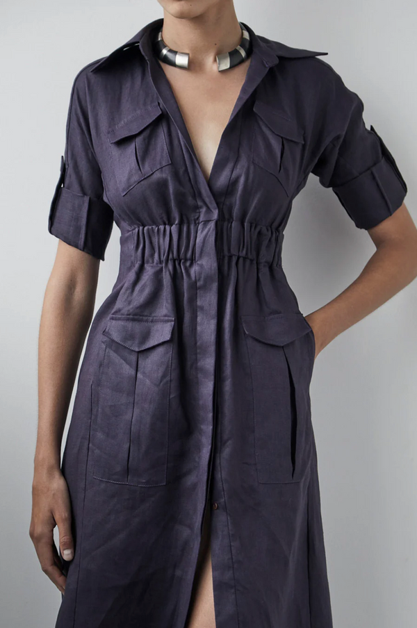 MADE TO DEMAND 6 Pocket Safari Dress - Plum/Ink - KITX